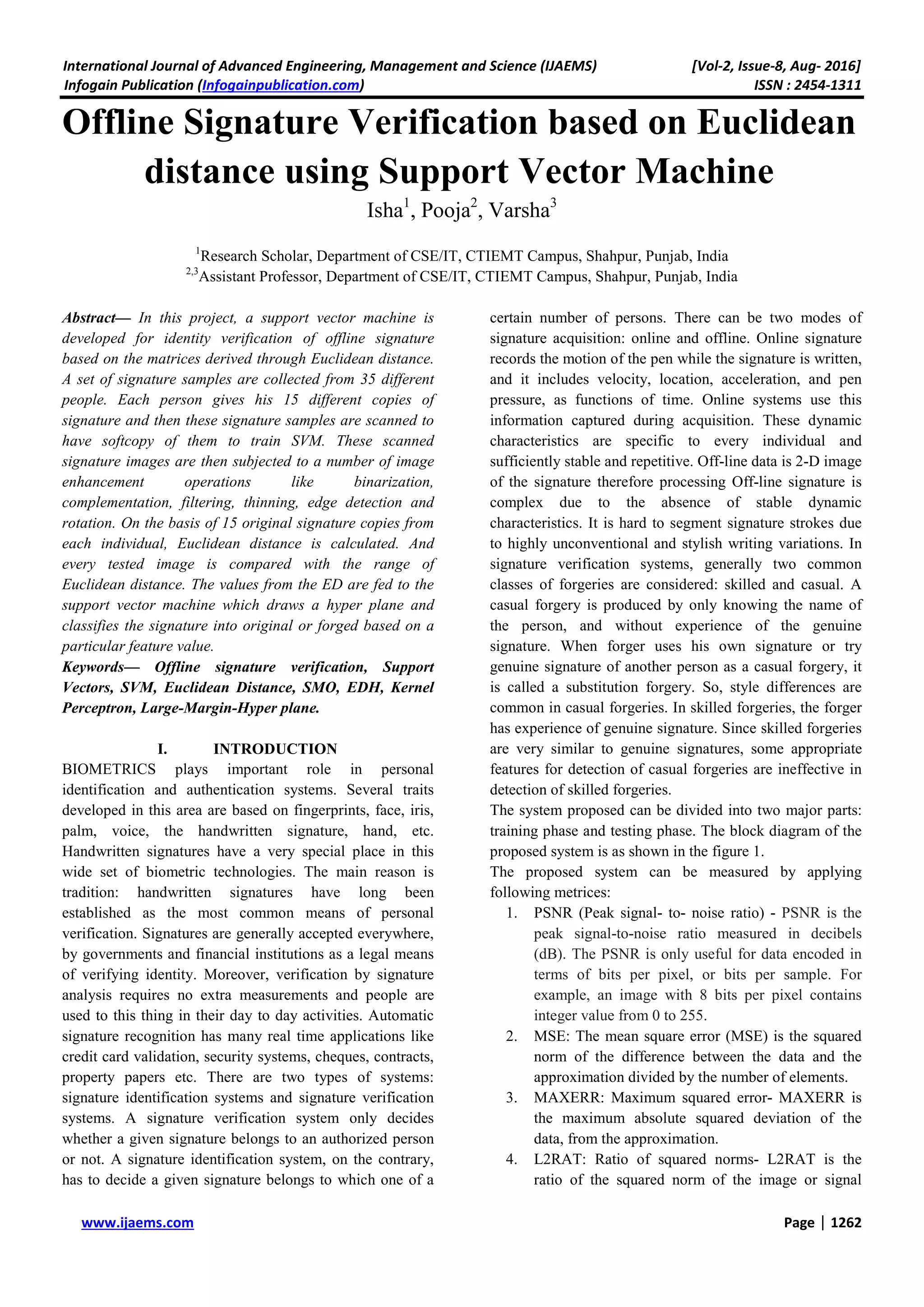 14 Offline Signature Verification Based On Euclidean Distance Using Support Vector Machine Pdf