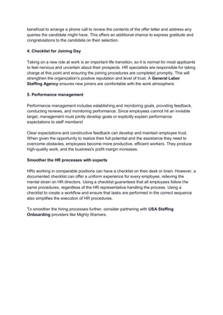 USA Staffing Onboarding: A Comprehensive Checklist for HR Managers | PDF