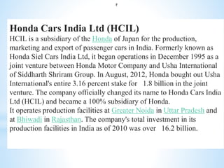 ankur assignment on HONDA Cars INDIA | PPTX
