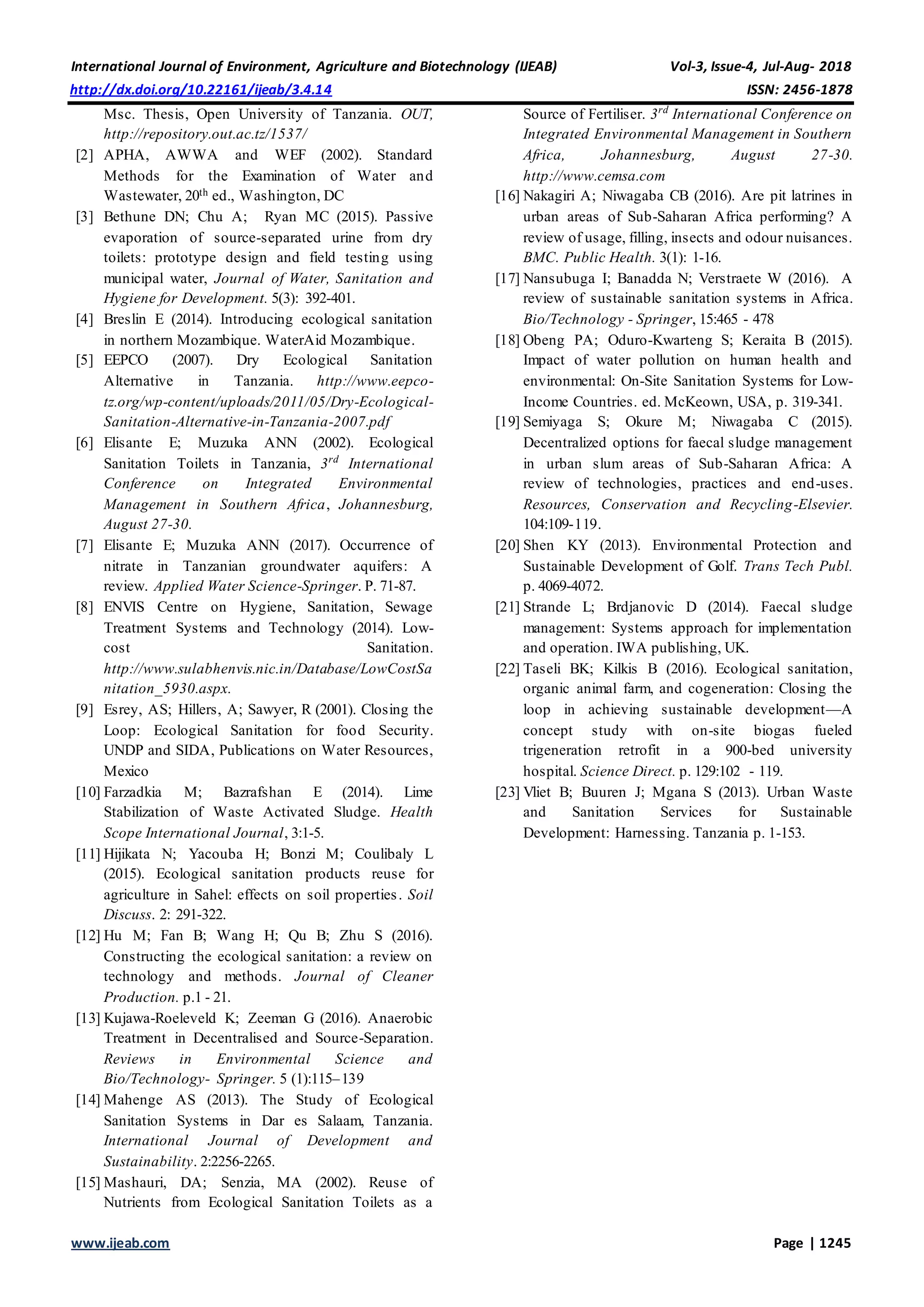 Performance of EcoSan Toilets at Majumbasita in Dar Es Salaam ...