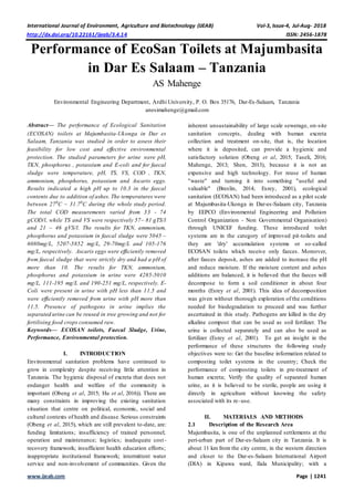 Performance of EcoSan Toilets at Majumbasita in Dar Es Salaam ...