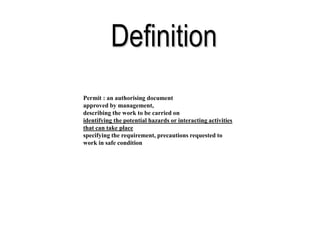 PERMIT TO WORK system WP PTW safety officer rolei.ppt