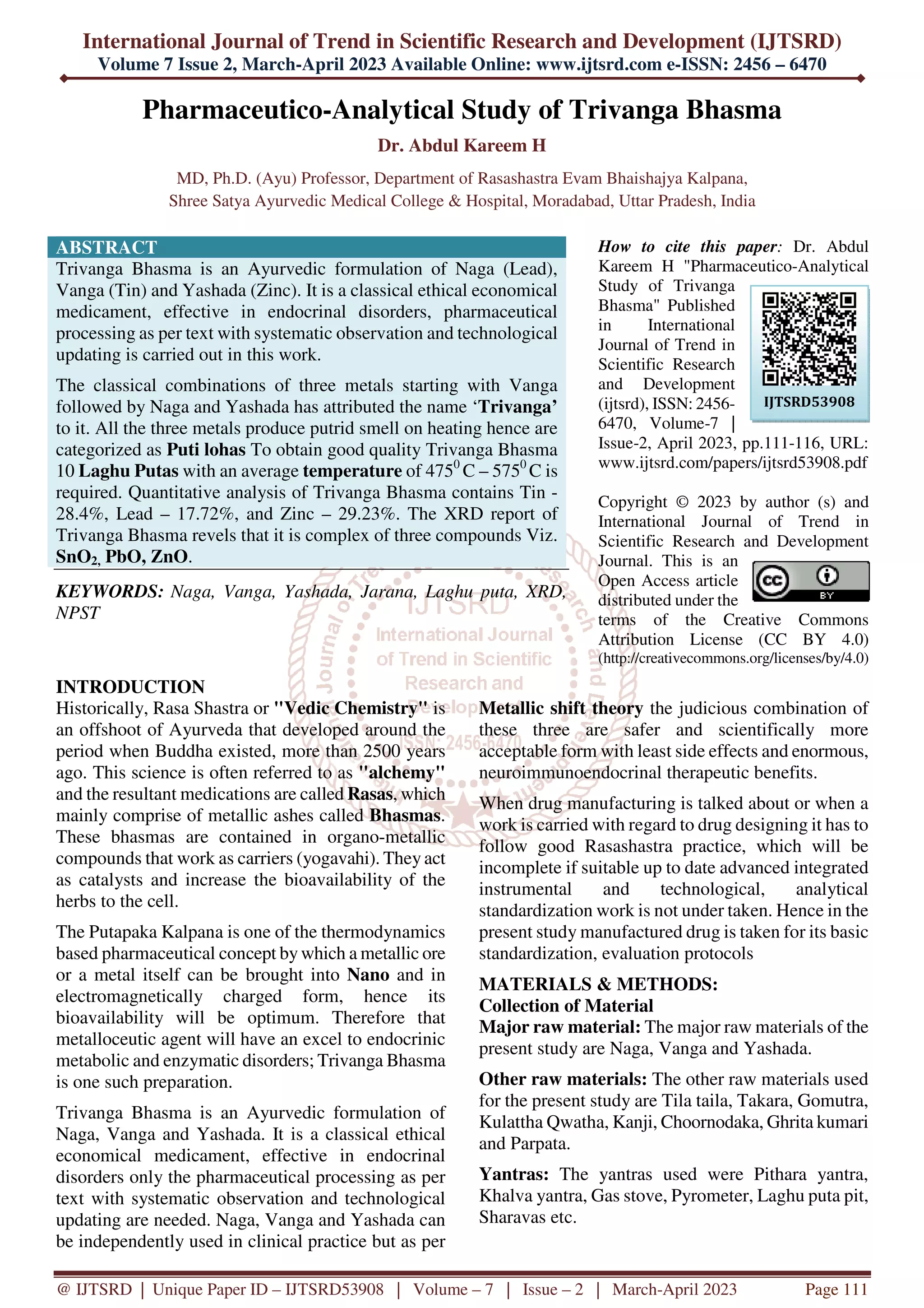 Pharmaceutico Analytical Study of Trivanga Bhasma | PDF