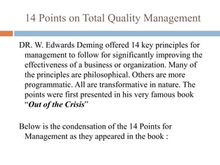 Deming’s 14 Points on Total Quality Management - TQM - W. Edwards ...
