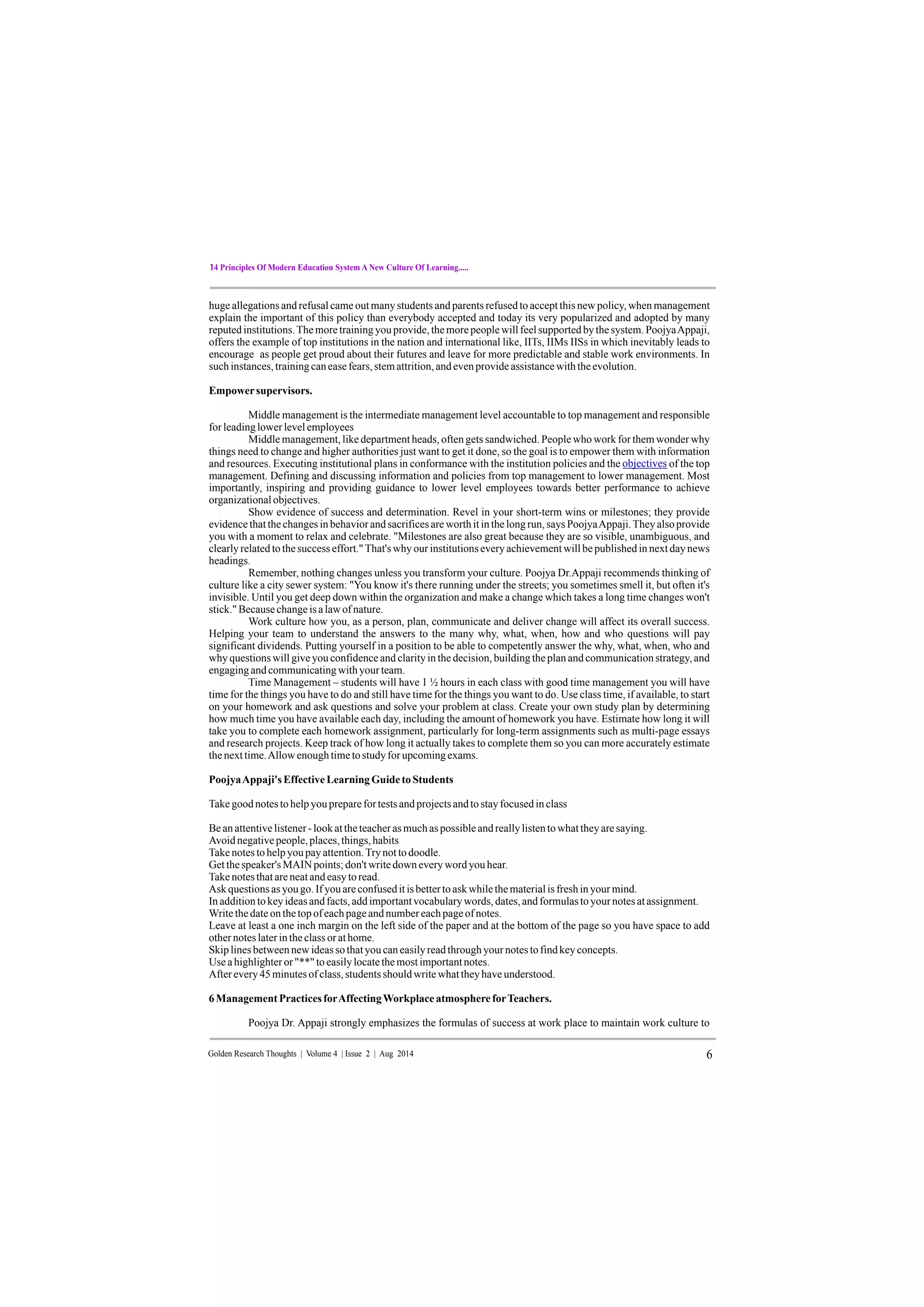 14 principles of poojya appaji, by Dr. Harish S B | PDF