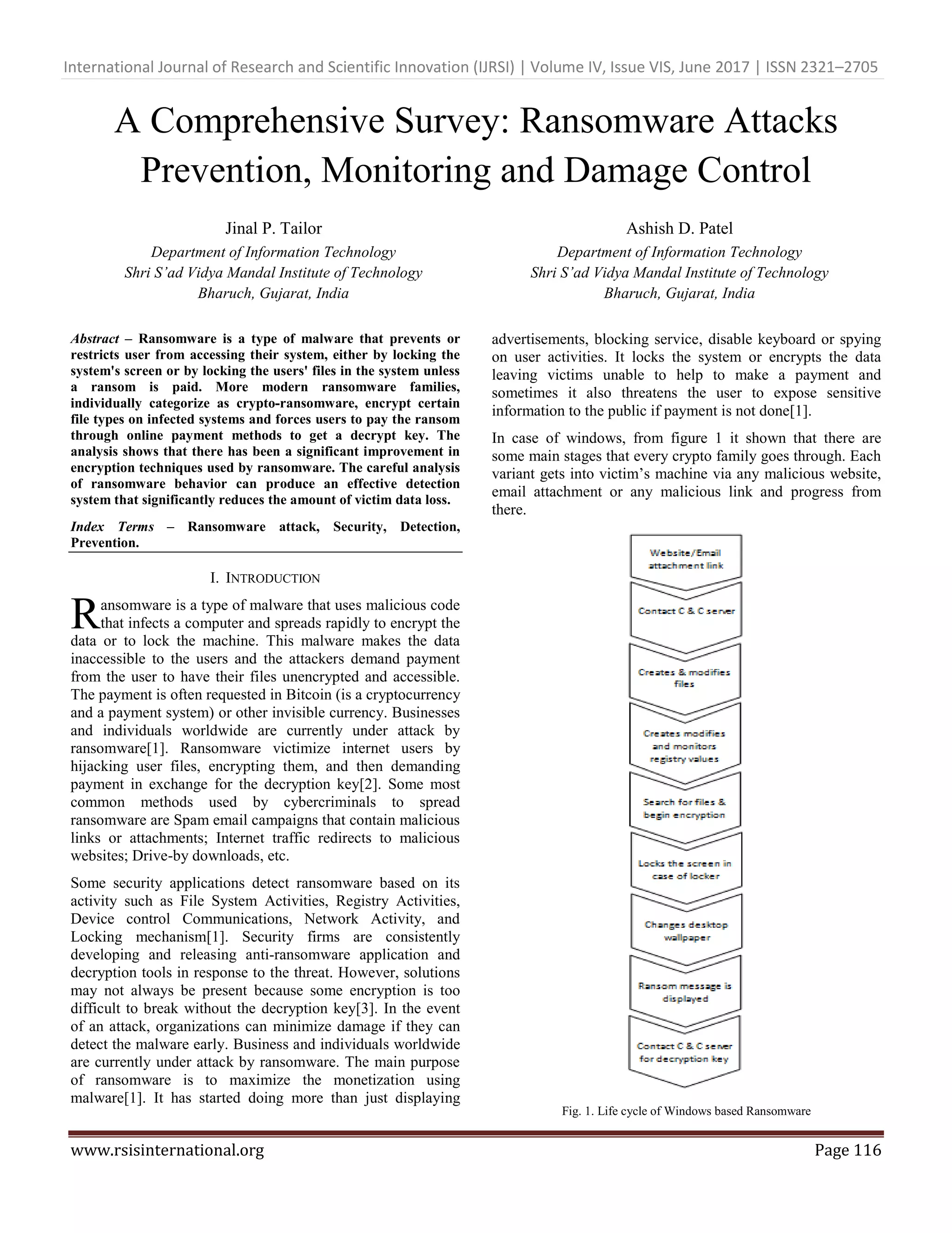 A Comprehensive Survey: Ransomware Attacks Prevention, Monitoring and Damage Control | PDF