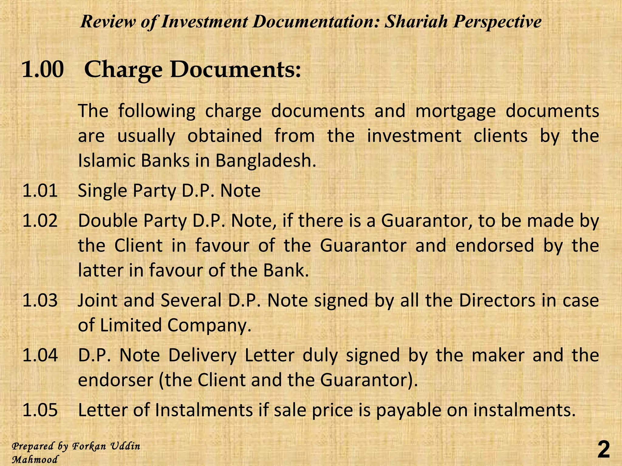 Review of investment documentation shariah perspective | PPT