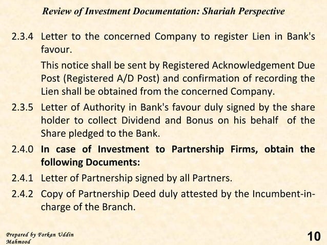Review of investment documentation shariah perspective | PPT