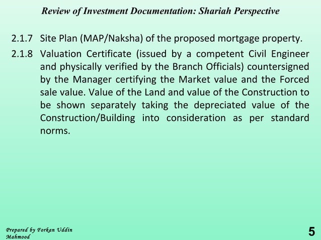 Review of investment documentation shariah perspective | PPT