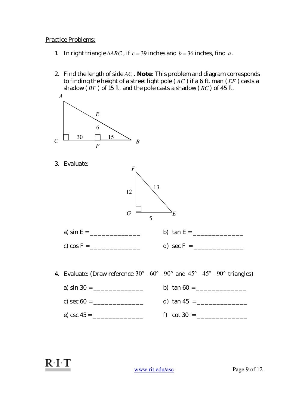 14 right angle trigonometry