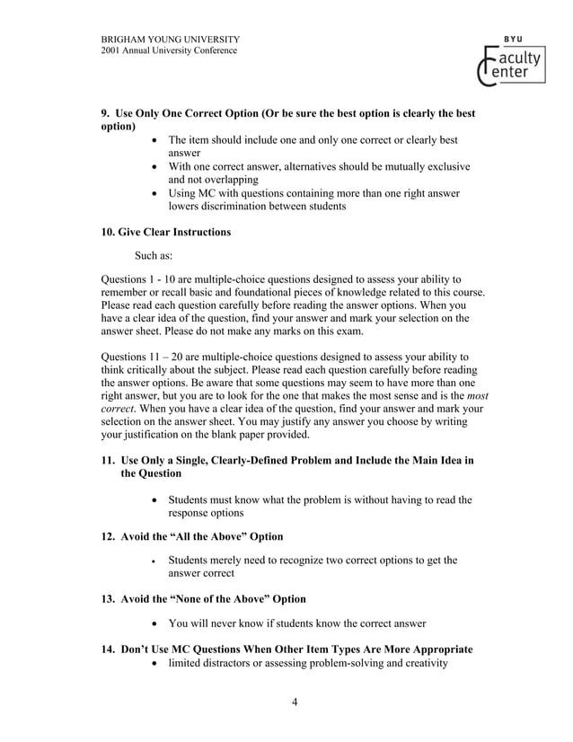 14 Rules For Writing Multiple Choice Questions pdf