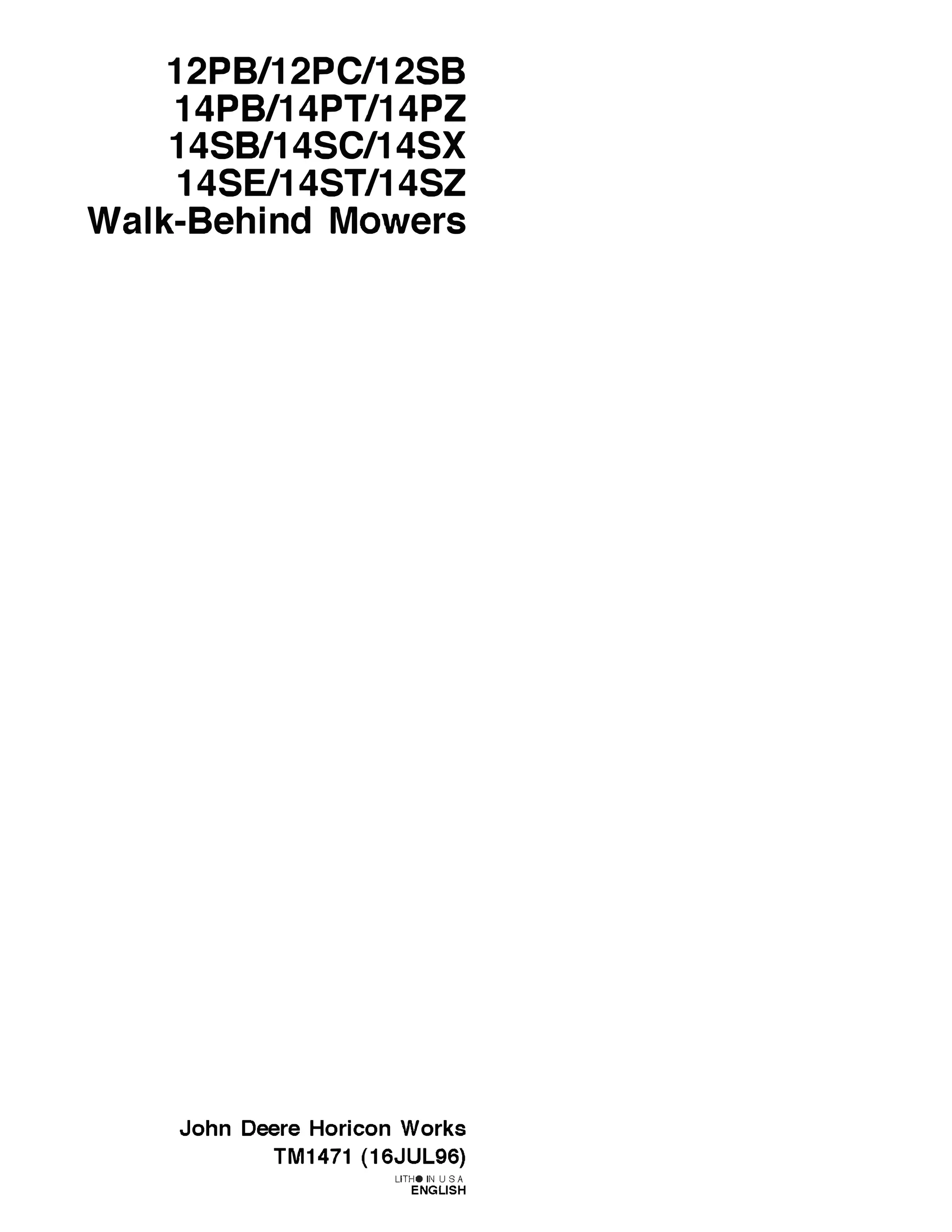 John Deere 14SB Walk Behind Mower Service Manual | PDF