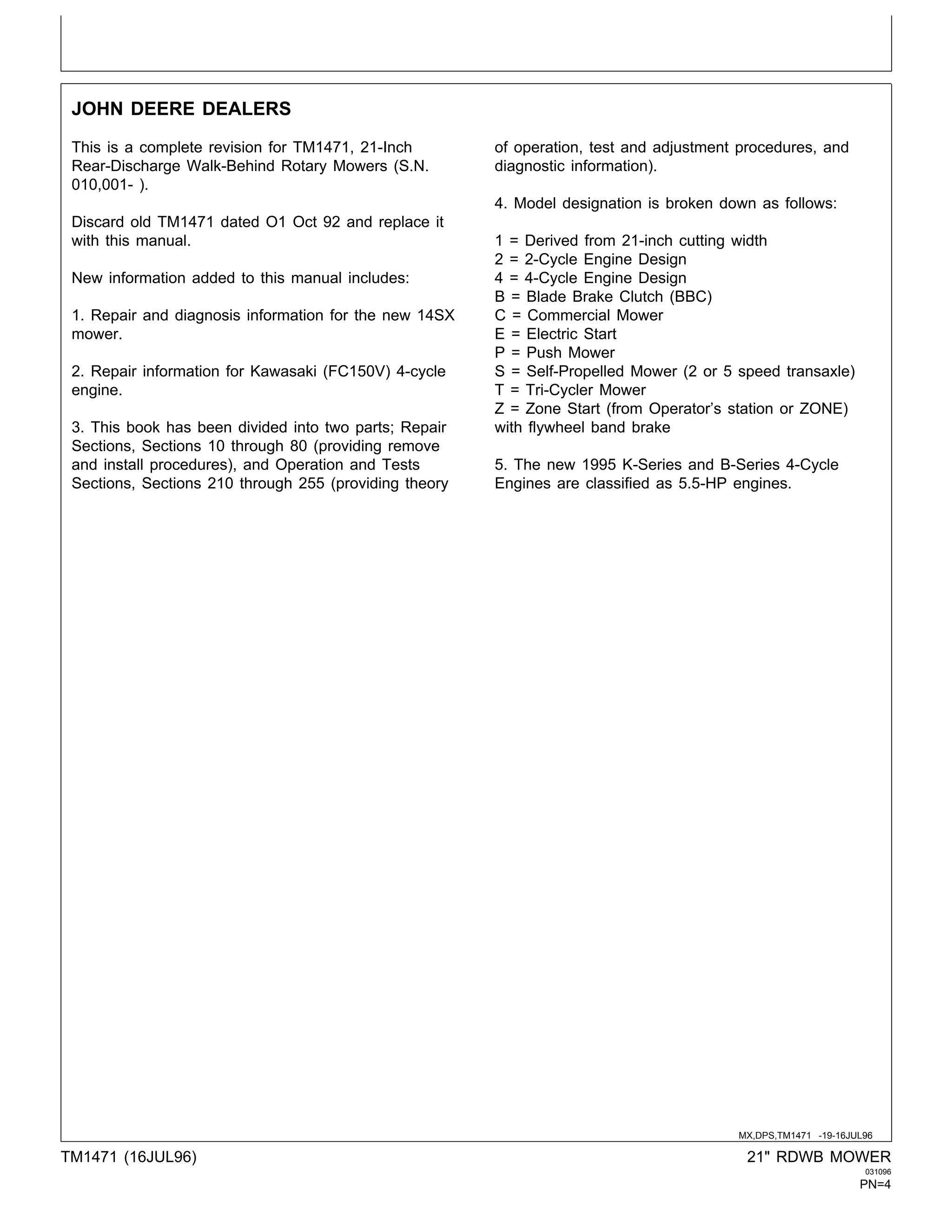 John Deere 14SB Walk Behind Mower Service Manual | PDF