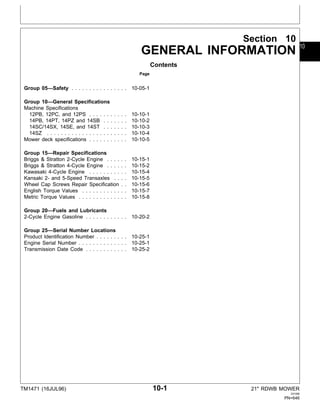 John Deere 14SB Walk Behind Mower Service Manual | PDF