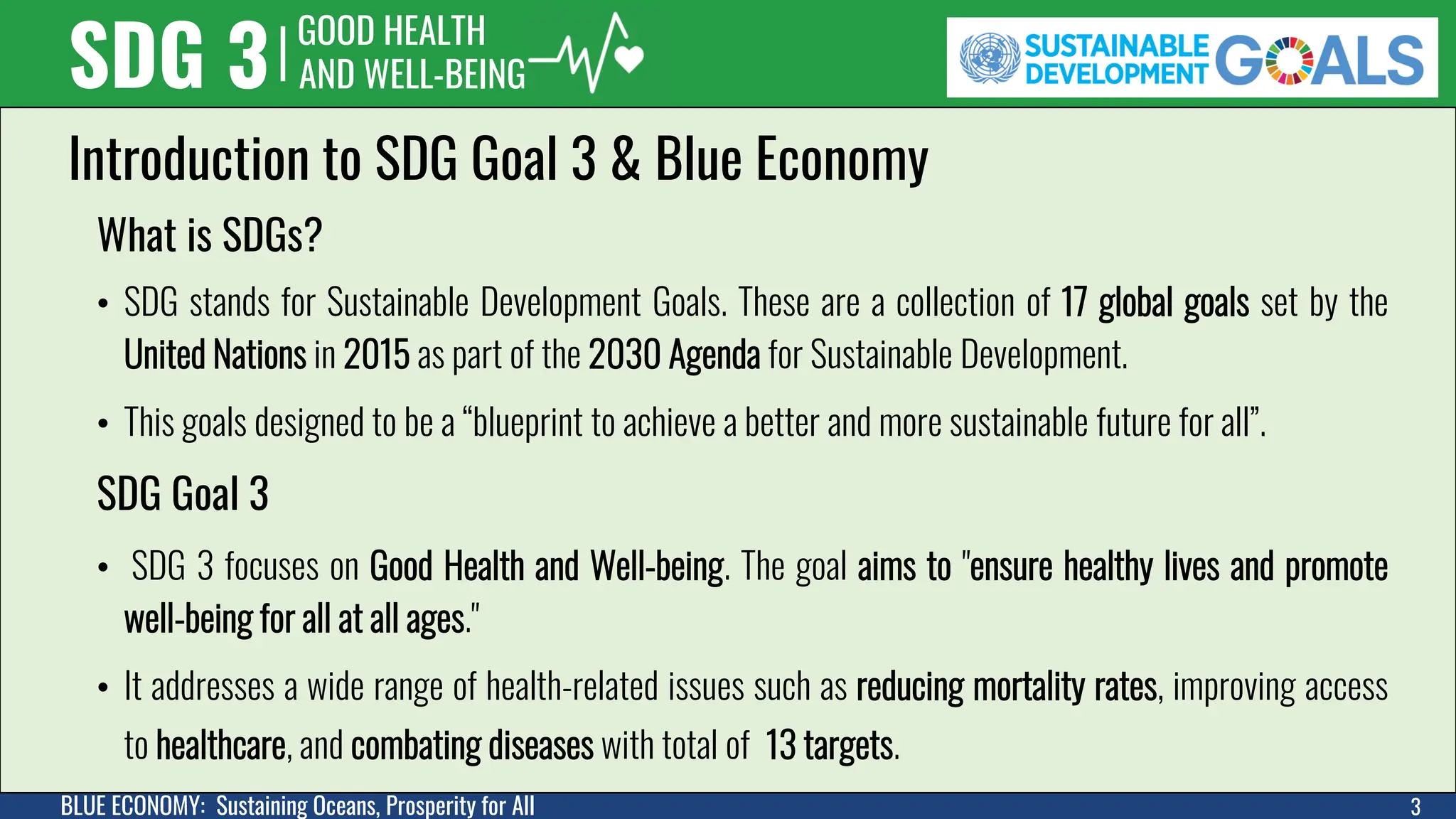 Sustainable Development goal 3 and Blue Economy | PPT