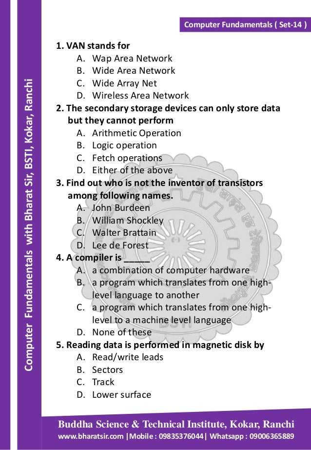 BSTI-BharatSir : Computer Fundamentals Set-14 | PPTX | Data Storage and Warehousing | Computing