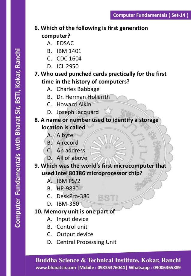 BSTI-BharatSir : Computer Fundamentals Set-14 | PPTX | Data Storage and Warehousing | Computing