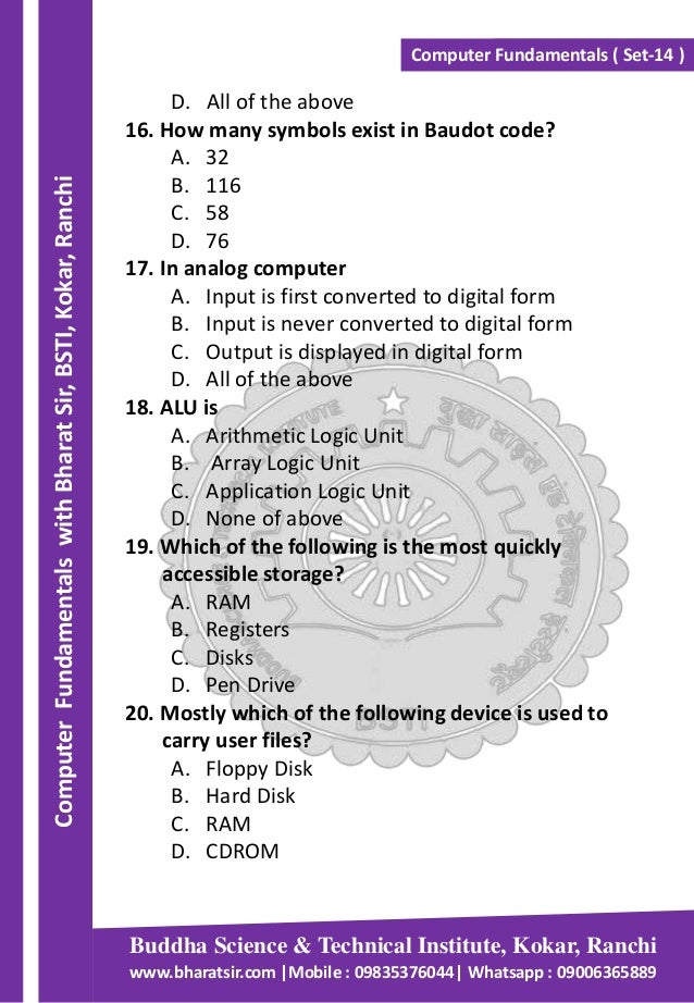 BSTI-BharatSir : Computer Fundamentals Set-14 | PPTX | Data Storage and Warehousing | Computing