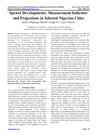 sprawl developments measurement indicator and projections in selected nigerian cities | PDF