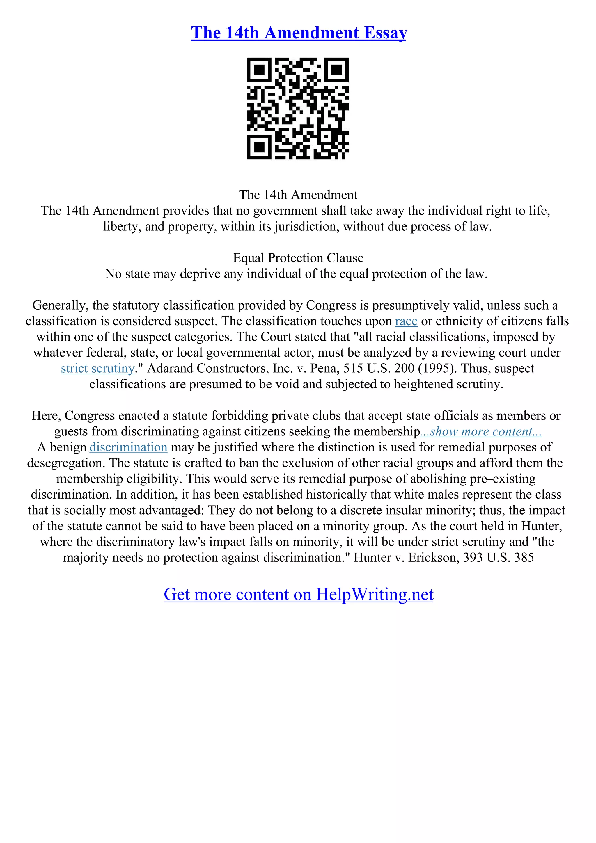 14Th Amendment Essay | PDF