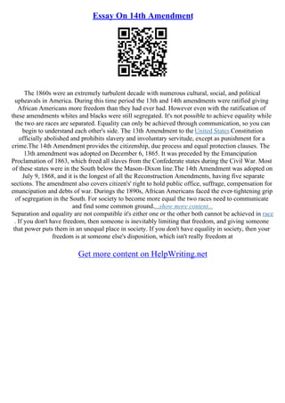 14Th Amendment Essay | PDF