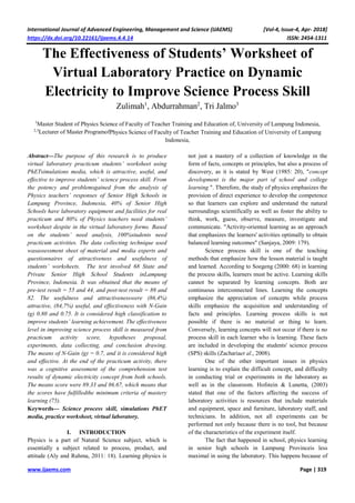 The Effectiveness of Students’ Worksheet of Virtual Laboratory Practice on Dynamic Electricity ...