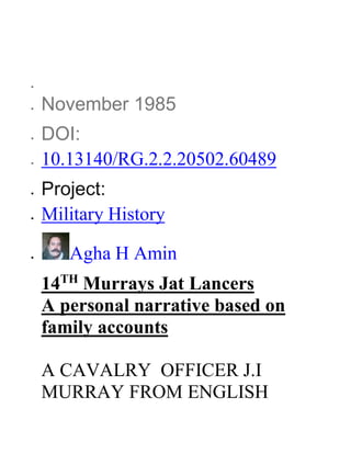14TH Murrays Jat Lancers A personal narrative based on family accounts ...
