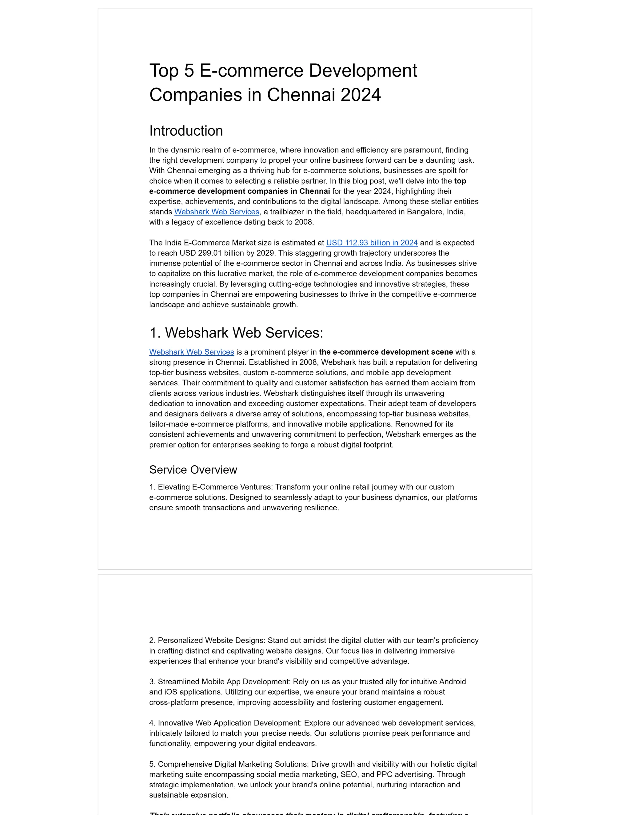 Top 5 E Commerce Development Companies In Chennai 2024 Pdf