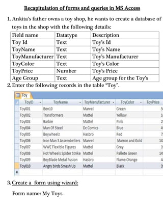 14)toyshop practise | DOCX | Databases | Computer Software and Applications
