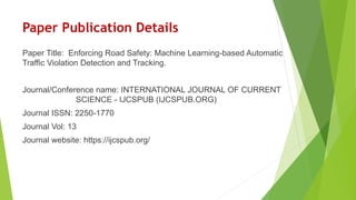 Automatic Tracking of Traffic Violations Using Machine Learning | PPTX