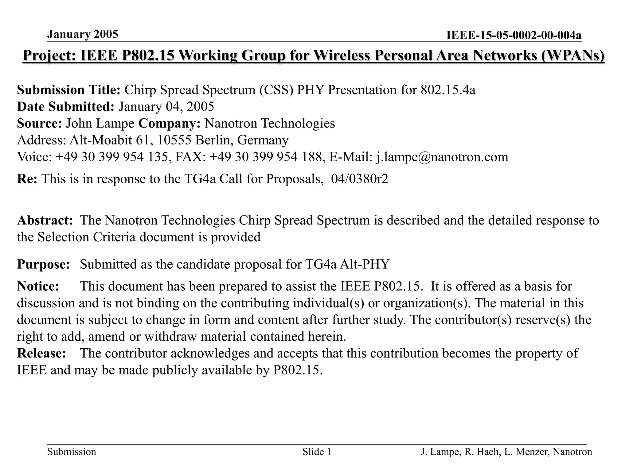 15 05 0002 00 004a Nanotron Chirp Spread Spectrum Css Phy Presentationppt