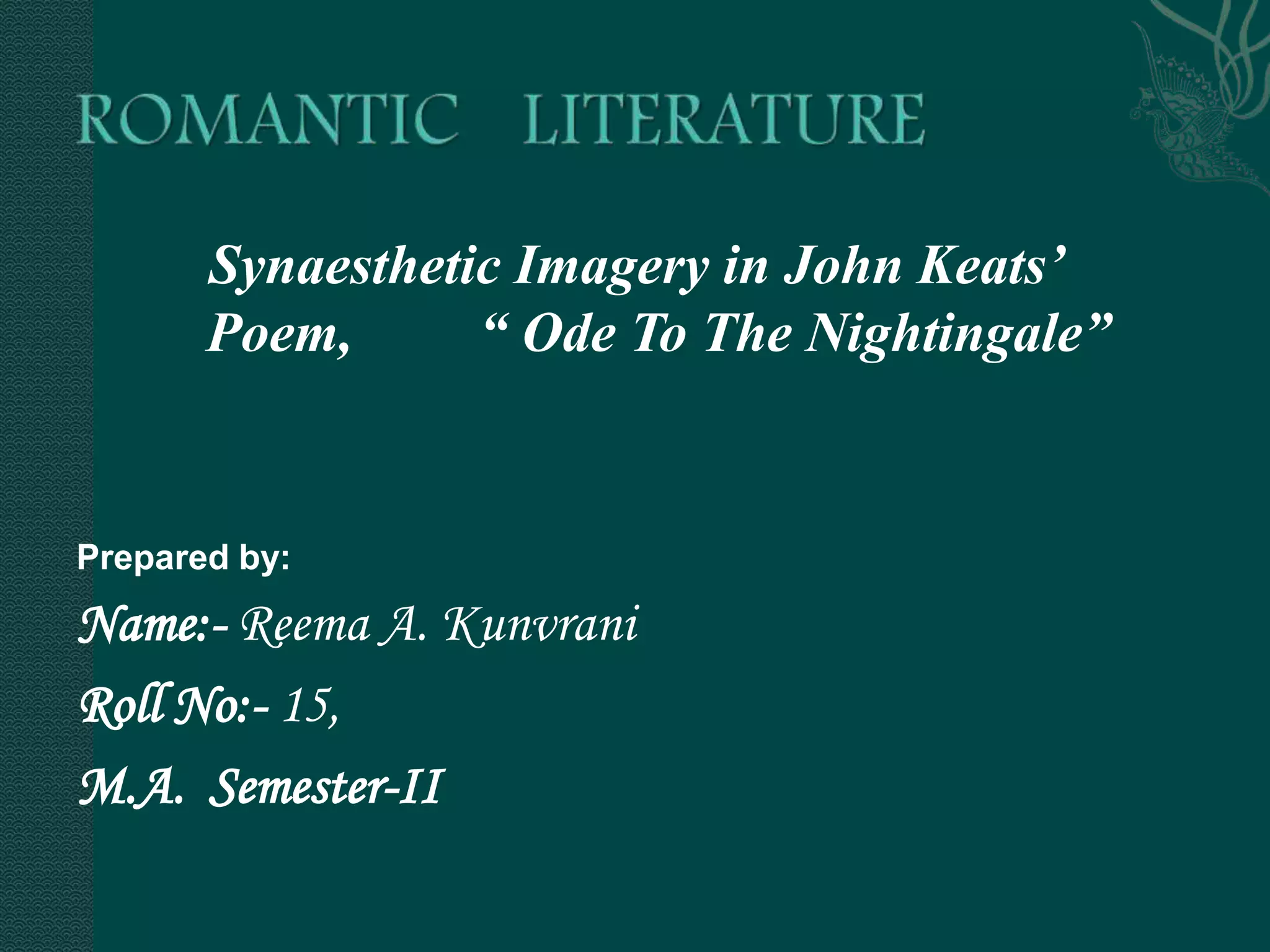 Synaesthtic Imagery in John Keats'Poem | PPTX