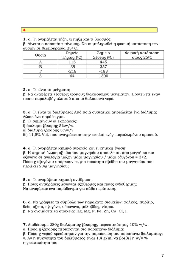 Χημεία Β' Γυμνασίου (15 διαγωνίσματα) | PDF