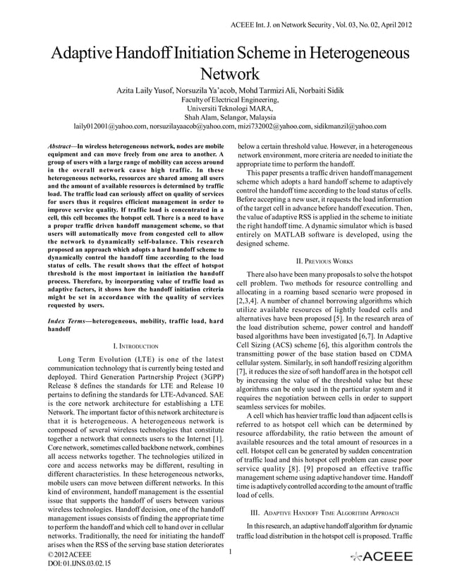 Adaptive Handoff Initiation Scheme in Heterogeneous Network | PDF