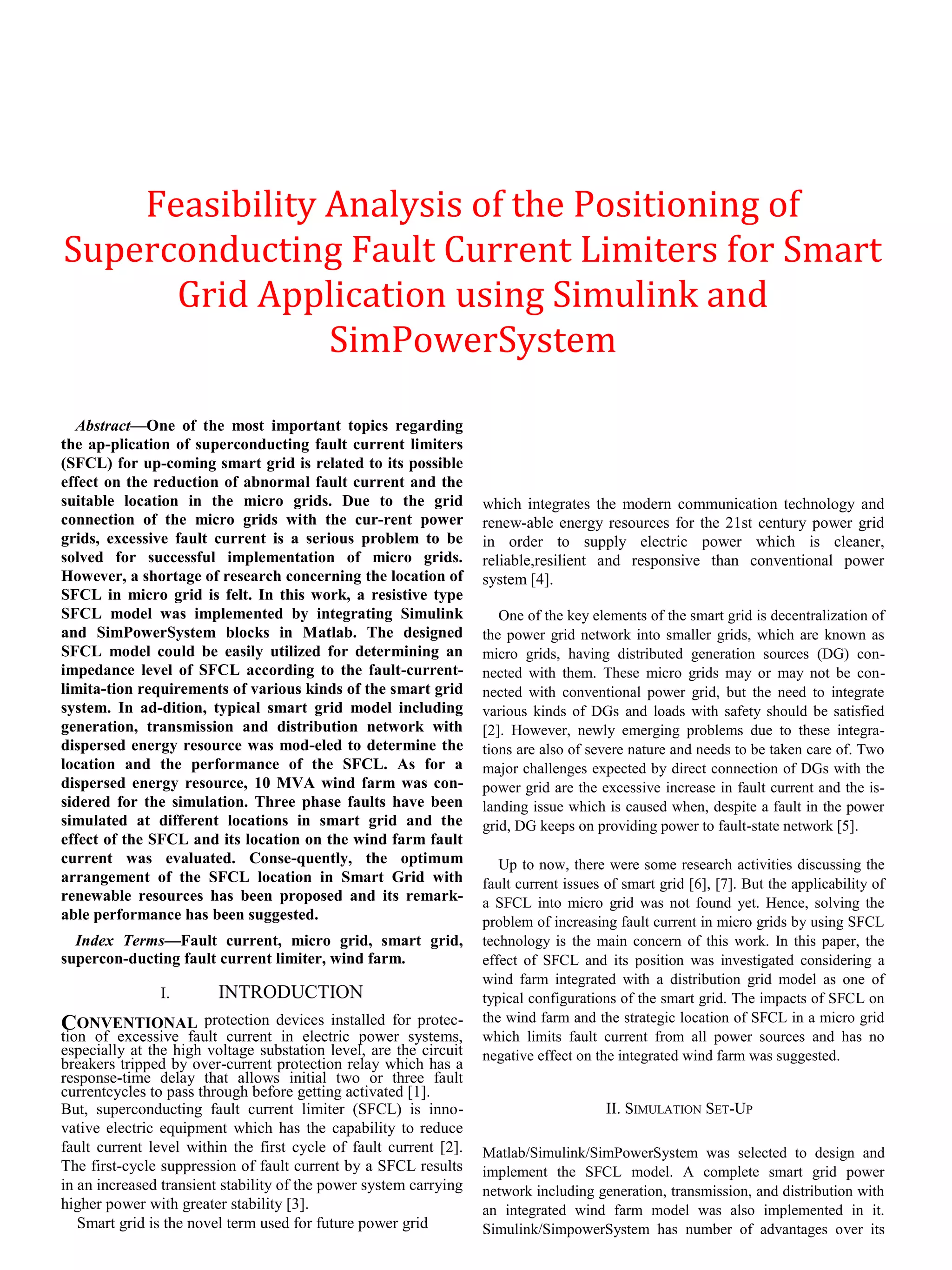 Feasibility Analysis Of The Positioning Of Superconducting Fault Current Limiters For Smart Grid