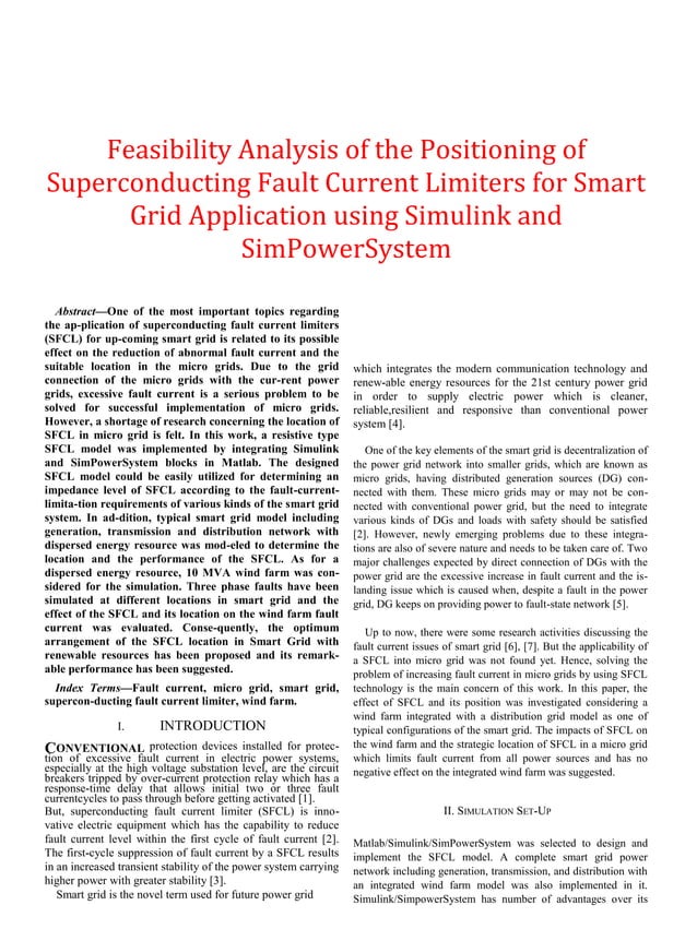 Feasibility Analysis Of The Positioning Of Superconducting Fault Current Limiters For Smart Grid