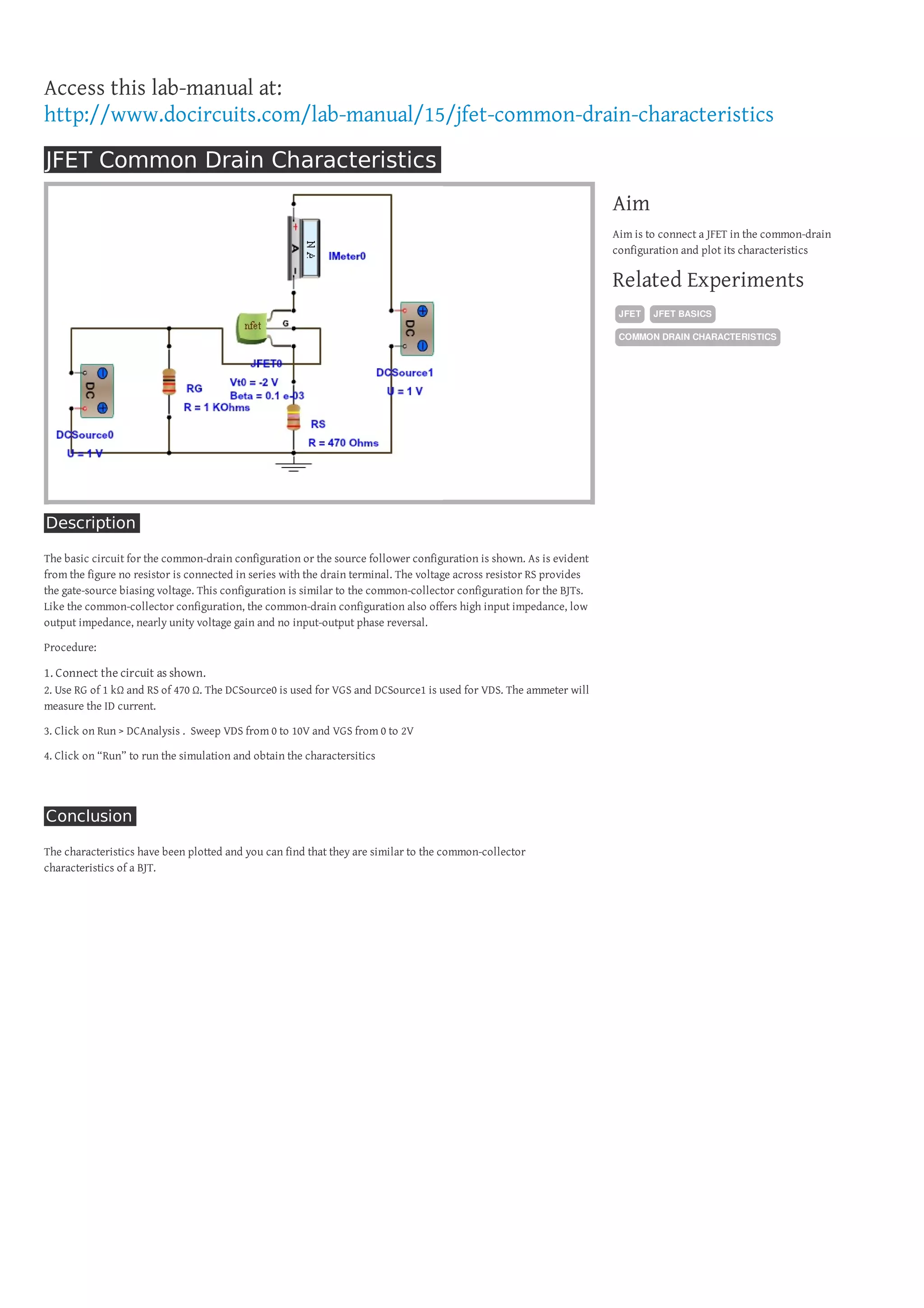 JFET common drain characteristics | PDF
