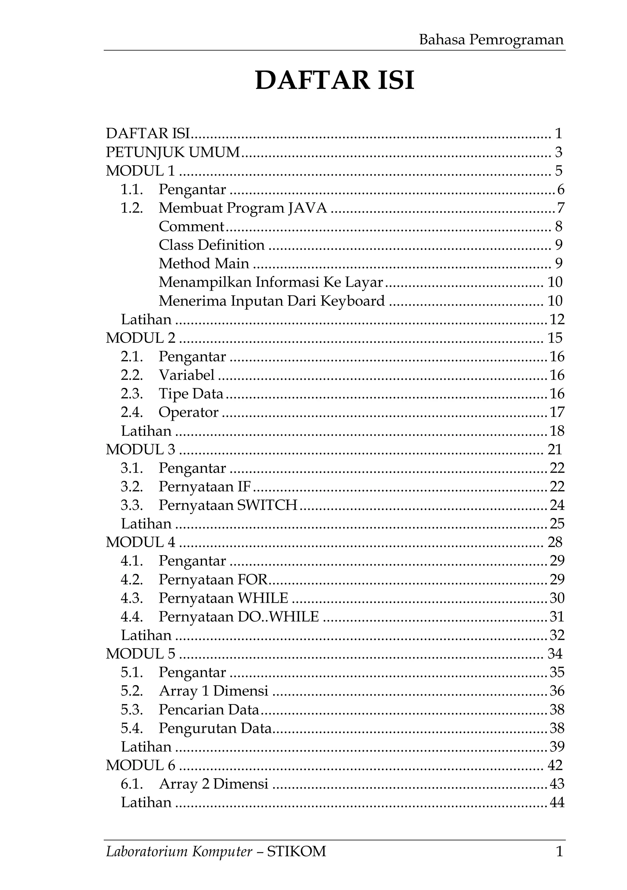 15. modul bahasa pemrograman (java) | PDF