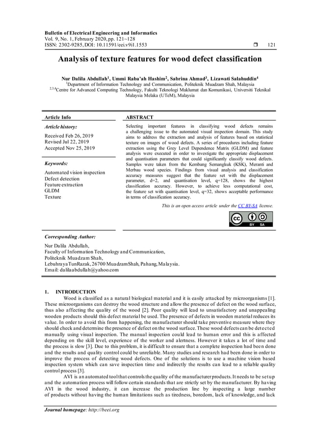 Analysis of texture features for wood defect classification | PDF