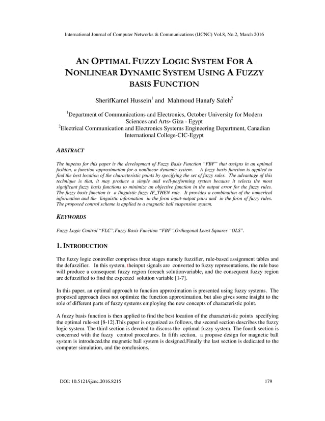 An Optimal Fuzzy Logic System For A Nonlinear Dynamic System Using A Fuzzy Basis Function Pdf