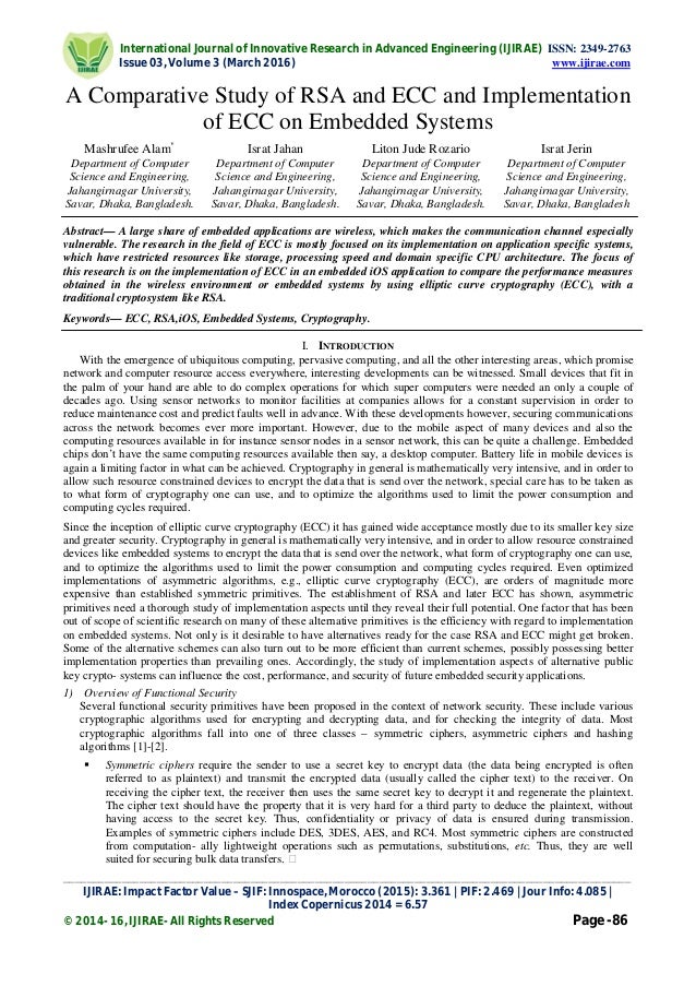 A Comparative Study of RSA and ECC and Implementation of ECC on Embed…