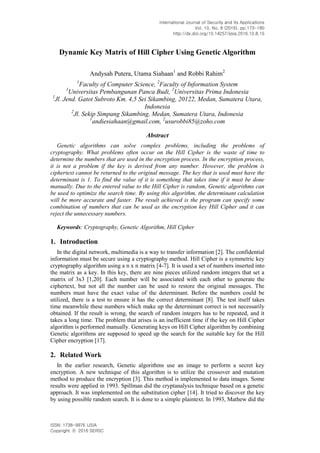 Dynamic Key Matrix of Hill Cipher Using Genetic Algorithm | PDF