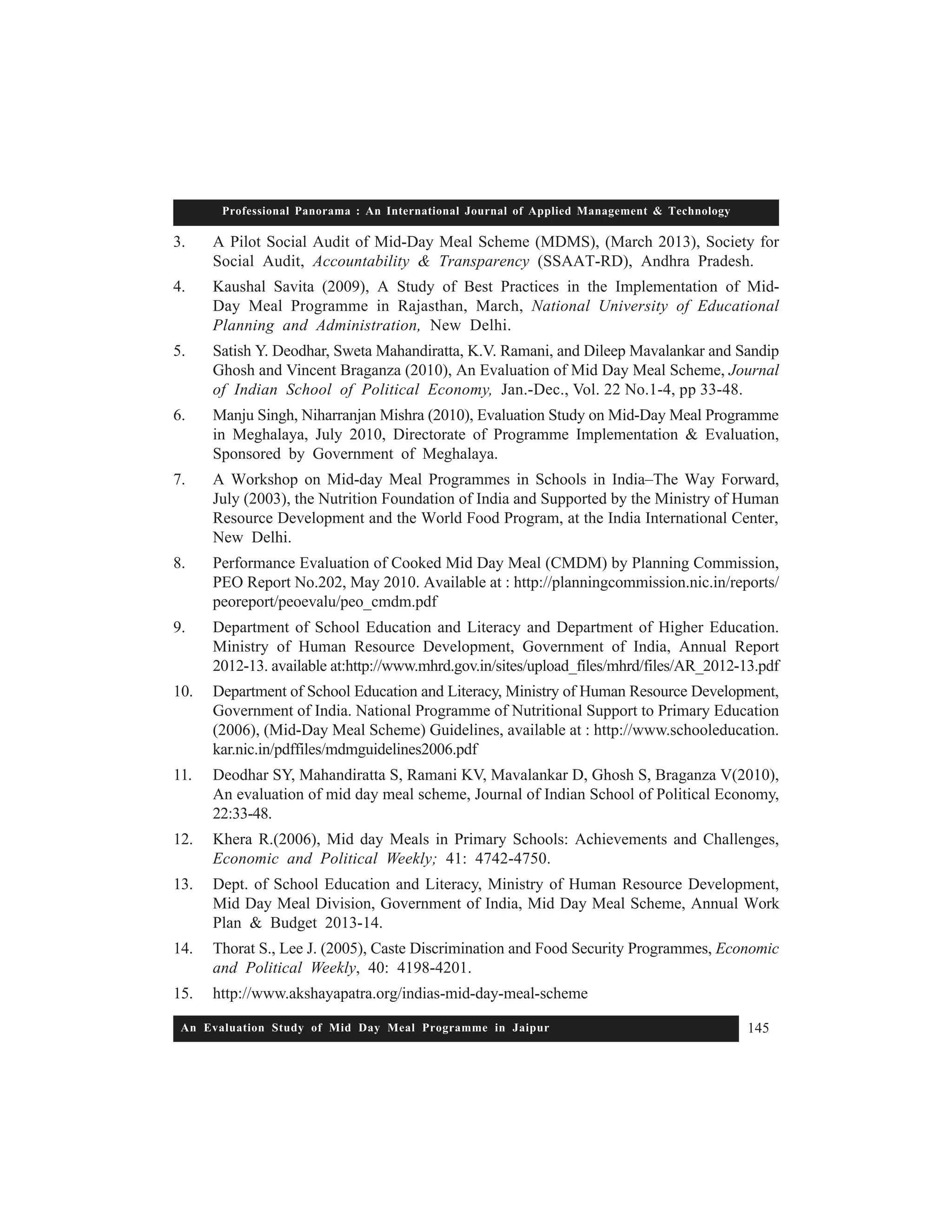 An Evaluation Study of Mid Day Meal Program | PDF