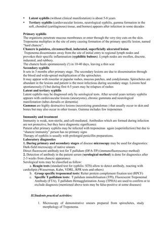 Spirochetes. Treponema. Laboratory diagnostics of Syphilis | PDF