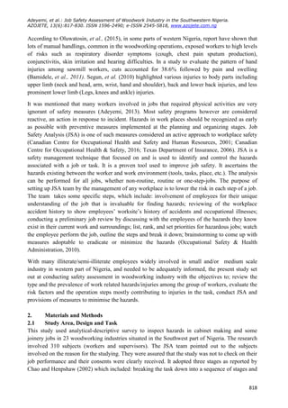 Job Safety Assessment of Woodwork Industry in the South-western Nigeria ...