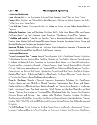 TS PGECET Metallurgy 2018 Syllabus | PDF