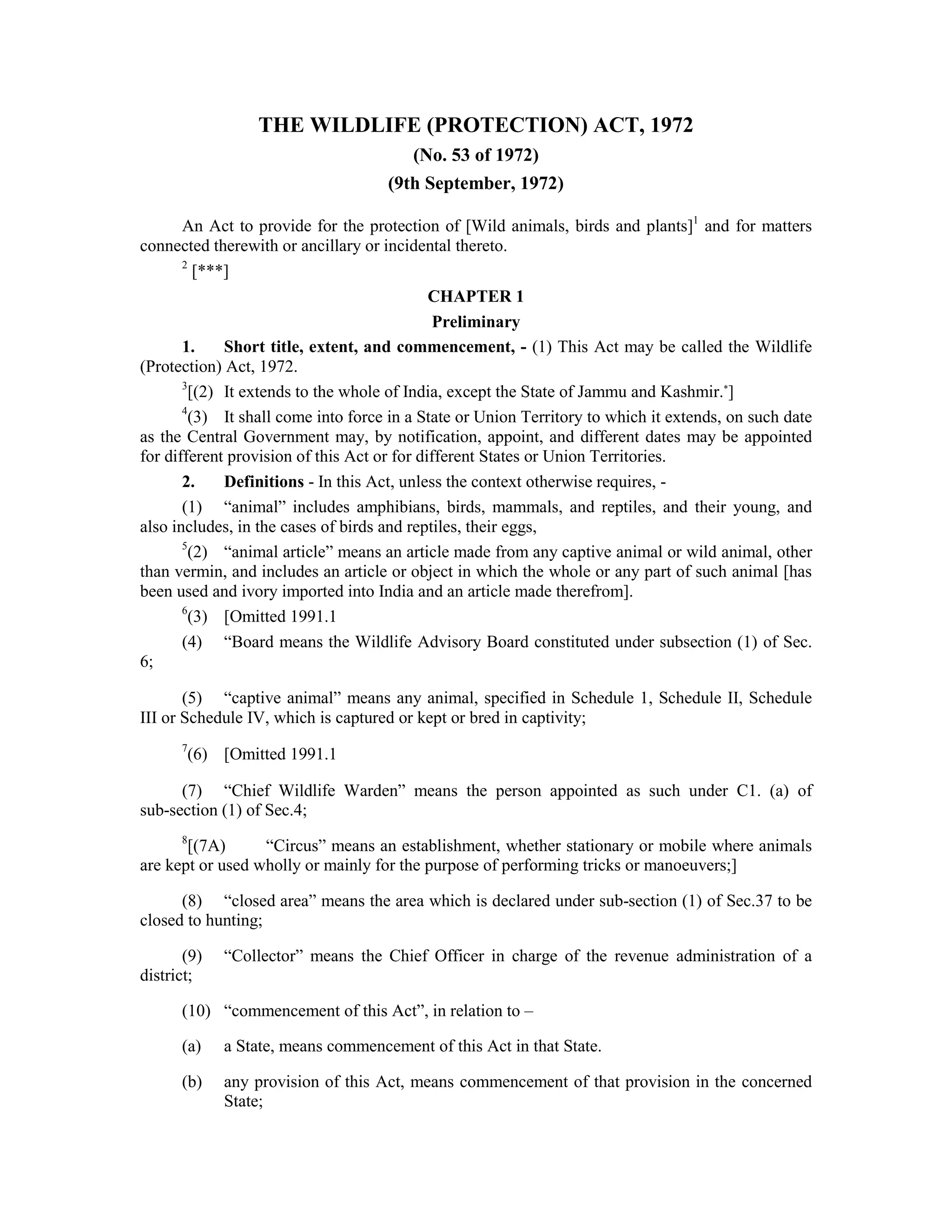 Wildlife Protection Act, 1972 | PDF