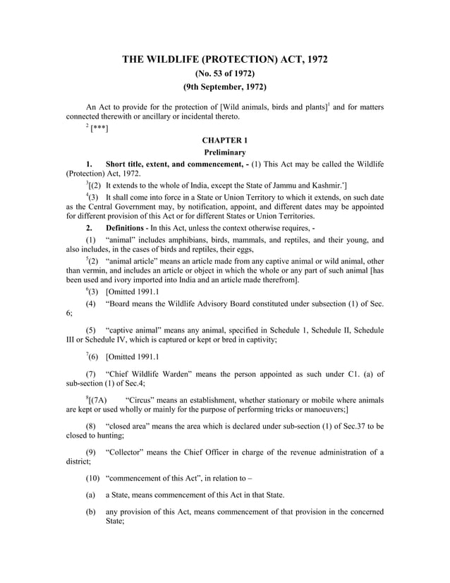 Wildlife Protection Act, 1972 | PDF