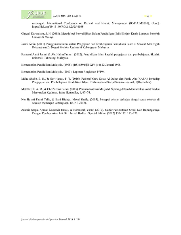 15. tahap penggunaan surau dalam pembelajaran dan | PDF