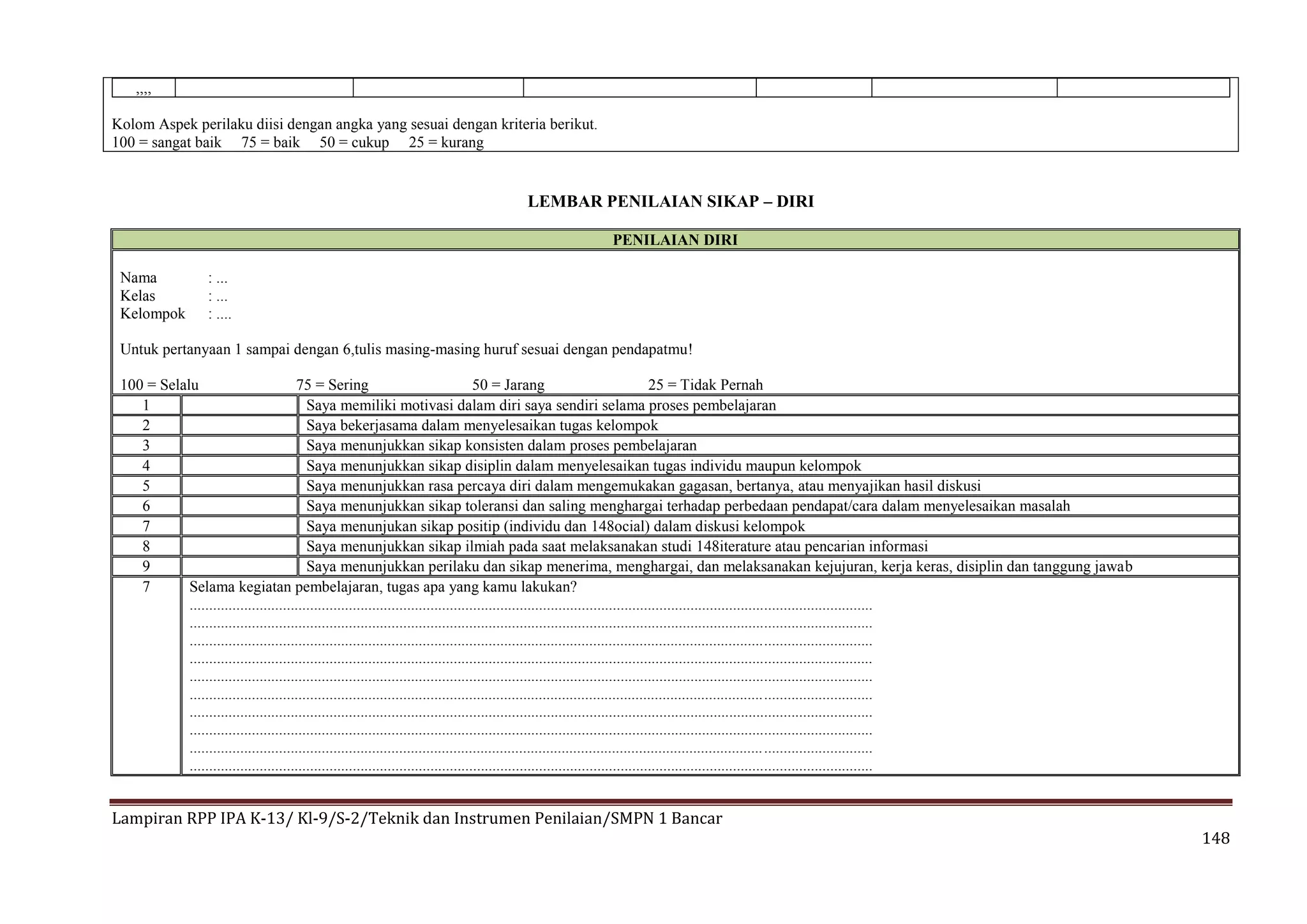15. lampiran teknik dan instrumen penilaian ipa 9 s2 | PDF